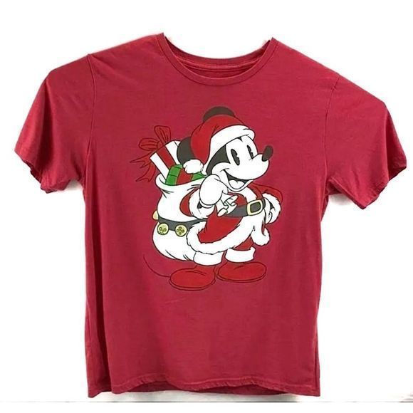 Disney | Tops | Disney Mickey Mouse Santa Claus Red Shirt Xl | Poshmark